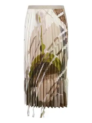 JNBY Abstract-print Pleated A-line Midi Skirt - Neutrals