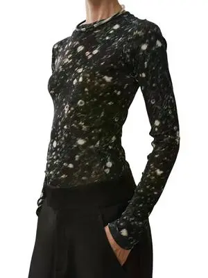 LESS Floral-print Long-sleeved T-shirt - Black