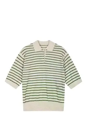 LESS Short-sleeved Striped Polo Shirt - Neutrals