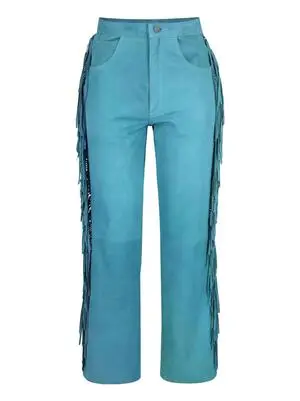 DANCASSAB Amador Fringed Suede Trousers - Blue