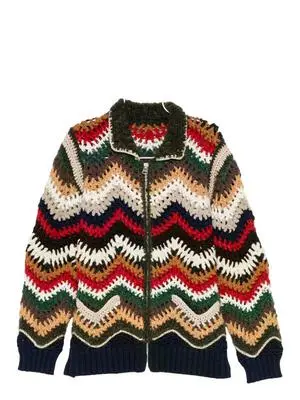 Sacai Mix-crochet Knitted Blouson - Blue