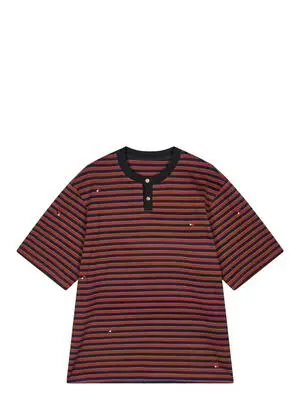 CROQUIS Striped Sailboat-embroidery T-shirt - Red
