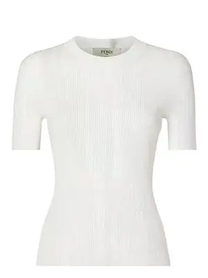 Fendi Ribbed Short-sleeve Knit Top - White