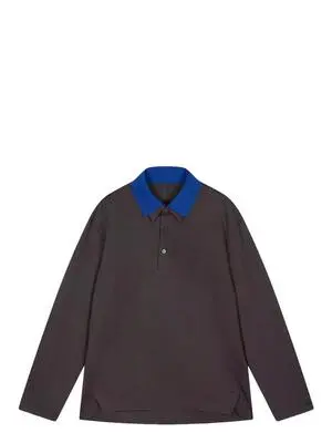 CROQUIS Contrast-collar Long-sleeve Polo Shirt - Grey