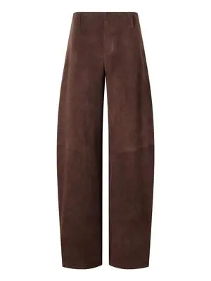 Stouls Valadon Paneled Suede High-waist Wide-leg Pants - Dark Brown