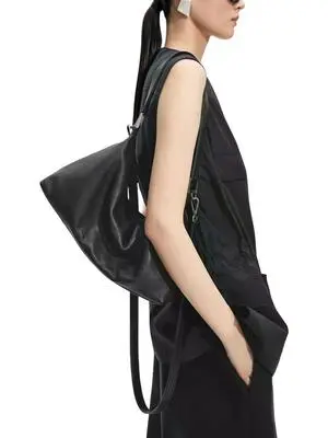 JNBY Leather Shoulder Bag With Grained Texture And Silver-tone Hardware - Black