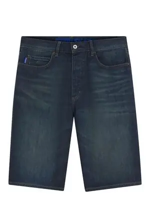 Hugo Straight-fit Shorts In Broken Twill Fabric - Dark Blue