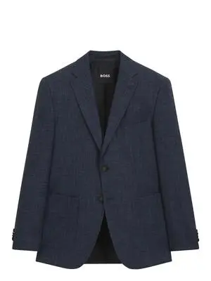 BOSS Regular-fit Suit Jacket In A Patterned Wool Blend - Dark Blue