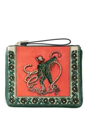 ALEMAIS Ace Embellished Leather-trimmed Satin Clutch - Green