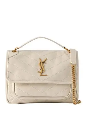 Saint Laurent Baby Niki Matelassé Crinkled-leather Shoulder Bag - White