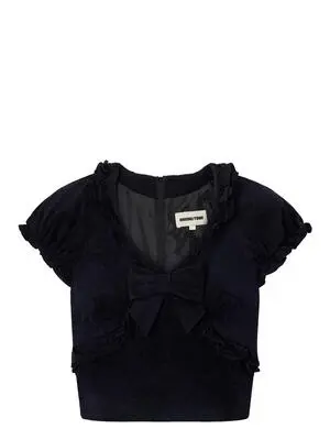 SHUSHU/TONG Crisscross Bow-detailed Ruffled Cropped Top - Blue