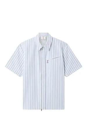 CASABLANCA White & Blue Striped Nylon Short Sleeve Shirt, 