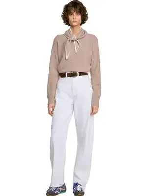Sandro Sandro Wool And Cashmere Sweater With Removable Scarf Caramel