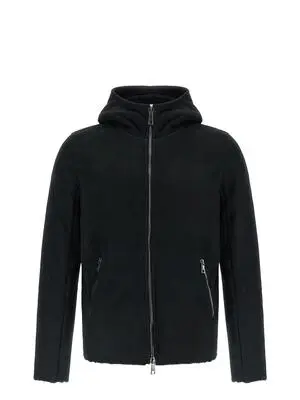GIORGIO BRATO Velour Leather Hoodie - Black
