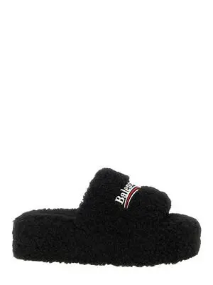 Balenciaga Furry Platform Slides - Black