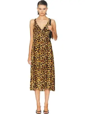 R13 Grunge Slip Dress - Light Brown Leopard