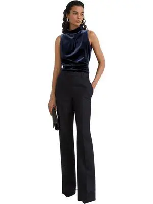 REISS Remi Velvet High-neck Sleeveless Top - Navy
