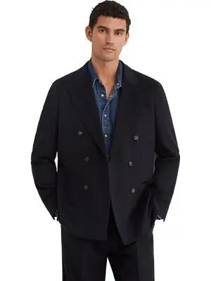REISS Collin Classic Fit Wool-blend Flannel Double-breasted Blazer
