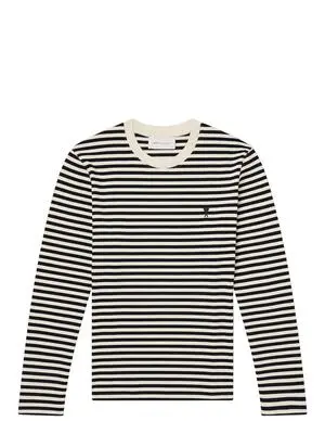 AMI Paris Logo-embroidered Striped Cotton-jersey T-shirt - Black