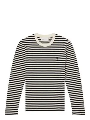 AMI Paris Logo-embroidered Striped Cotton-jersey T-shirt - Black
