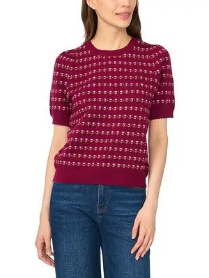 CECE DUPRAZ Flower Pointelle Short Sleeve Cotton Sweater