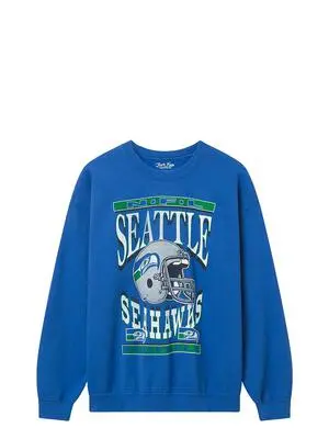 Junk Food Clothing Seattle Seahawks Helmet Flea Market Crew Fleece Sweatshirt - Royal