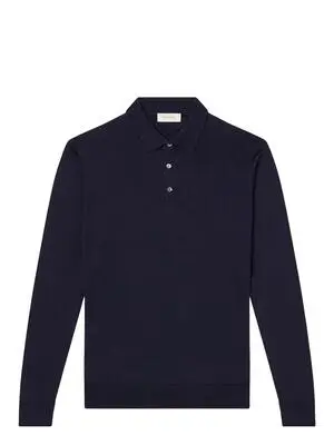PIACENZA CASHMERE 1733 PIACENZA 1733 - Merino-Wool And Silk-Blend Polo Sweater - Men - Blue - XS Navy