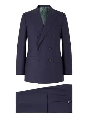 Husbands Double-breasted Wool-fresco Suit - Blue