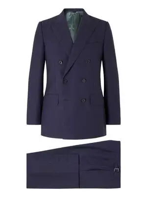 Husbands Double-breasted Wool-fresco Suit - Navy