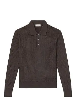 PIACENZA CASHMERE 1733 Cable-knit Wool, Silk, And Cashmere-blend Polo Sweater - Brown