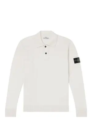 Stone Island Logo-appliquéd Virgin Wool Polo Shirt - Neutrals