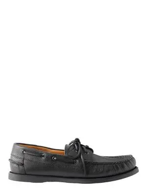 Mr P. Full-grained Leather Boat Shoes - Black