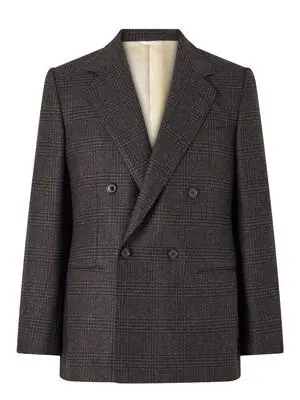 Husbands Double-breasted Prince Of Wales Merino Wool-twill Blazer - Brown