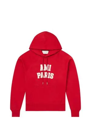 AMI Paris Logo-embroidered Organic Cotton-fleece Hoodie - Red