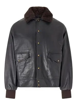 A.PRESSE Shearling-trimmed Leather Bomber Jacket - Black