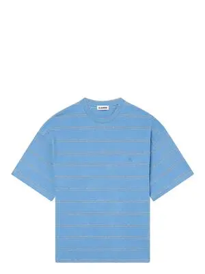 JIL SANDER Logo-embroidered Striped Cotton-jersey T-shirt - Blue