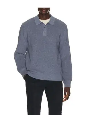 Vince Heirloom Shaker Long Sleeve Polo In Late Evening In Blue - Lateevening