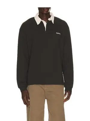 RHYTHM Koa Vintage Rugby Long Sleeve Polo - Black