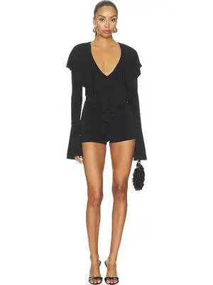 MORE TO COME More To Come Ellen V-neck Romper In Black.