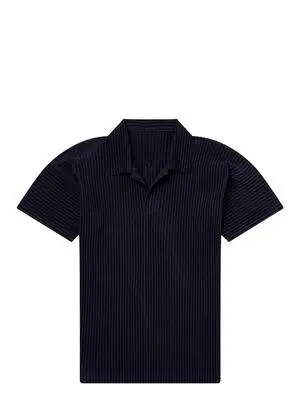 Issey Miyake Pleated Polo Shirt - Navy