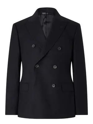 Mr P. Slim-fit Double-breasted Satin-trimmed Wool-flannel Blazer - Black