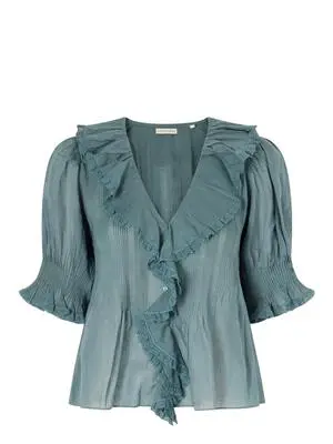 DÔEN Henri Lace-trimmed Organic Cotton Blouse - Blue