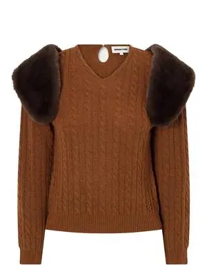 SHUSHU/TONG Plush-trimmed Cable-knit Wool And Lyocell-blend Sweater - Brown
