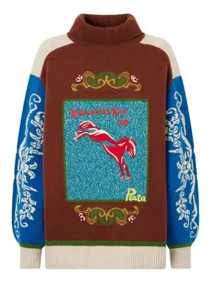 ALEMAIS Lasso Embroidered Merino Wool Sweater - Brown