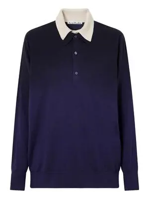 Acne Studios Layered Silk, Wool And Cashmere-blend Polo Sweater - Navy