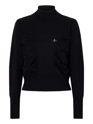 VIVIENNE WESTWOOD Pamela Logo-embroidered Gathered Wool High-neck Sweater - Black