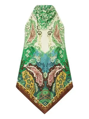 ALEMAIS Florence Floral-jacquard Satin Blouse - Green
