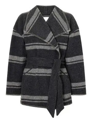 MARANT ETOILE Brea Belted Striped Brushed Coat