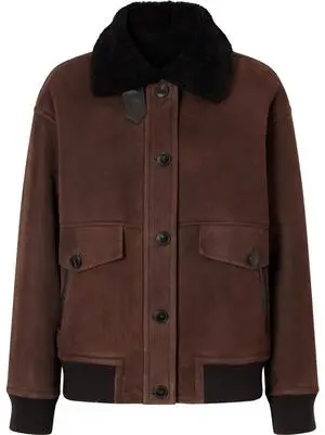 YVES SALOMON Shearling-trimmed Suede Jacket - Brown