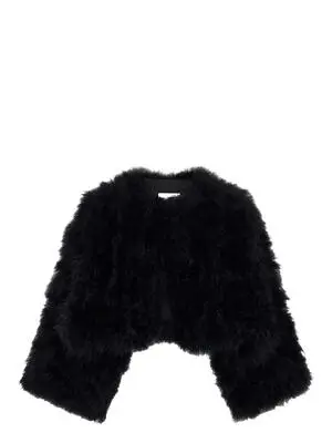 YVES SALOMON Cropped Feather-embellished Satin Cape - Black